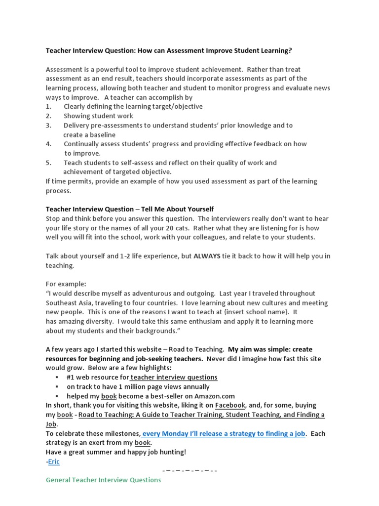 Teacher Interview Question | PDF | Special Education | Individualized ...