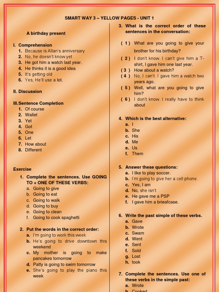 Smart Way 3 - Unit 1 | PDF | Grammar | Syntax