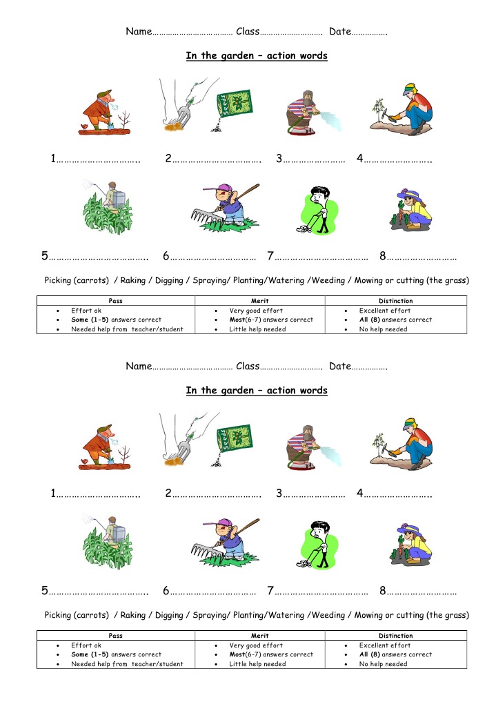 In The Garden Action Verbs Matching Exercise | PDF | Landscape | Land ...