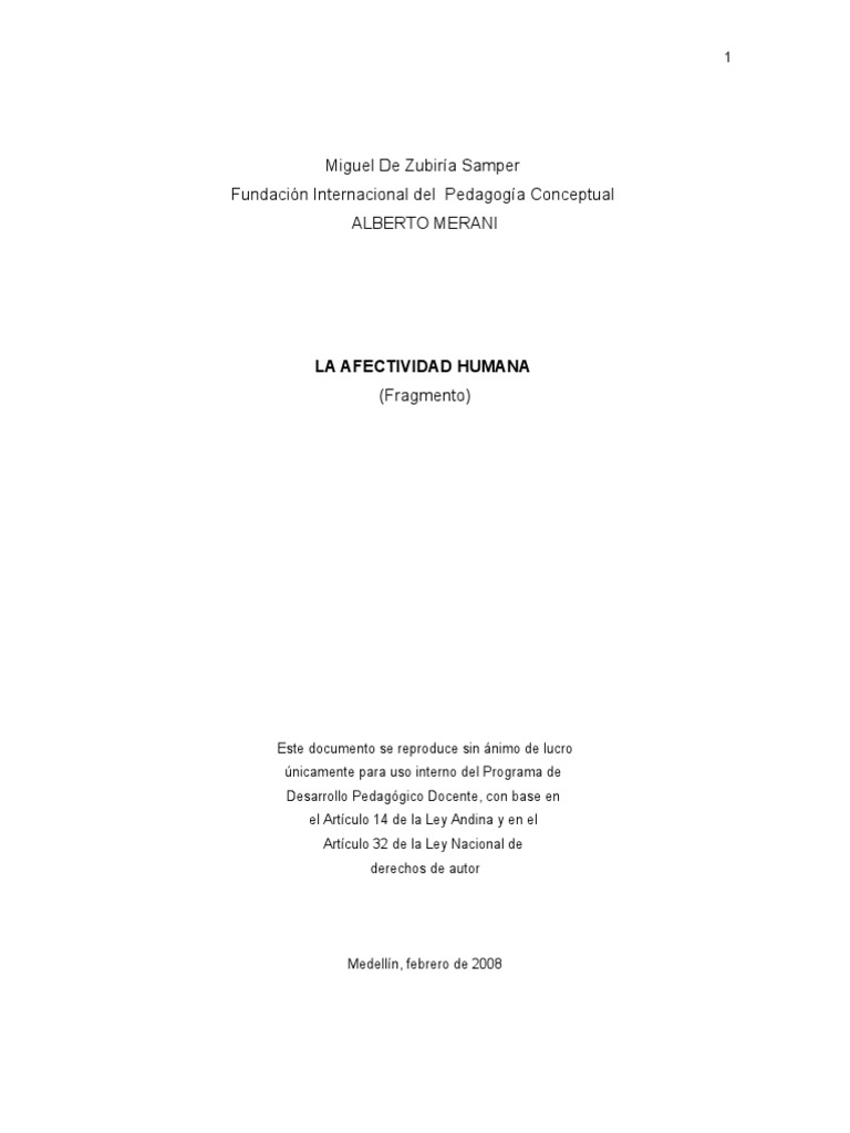 Pedagogia De La Afectividad M De Zubiria Pdf Homo Sapiens Sicología