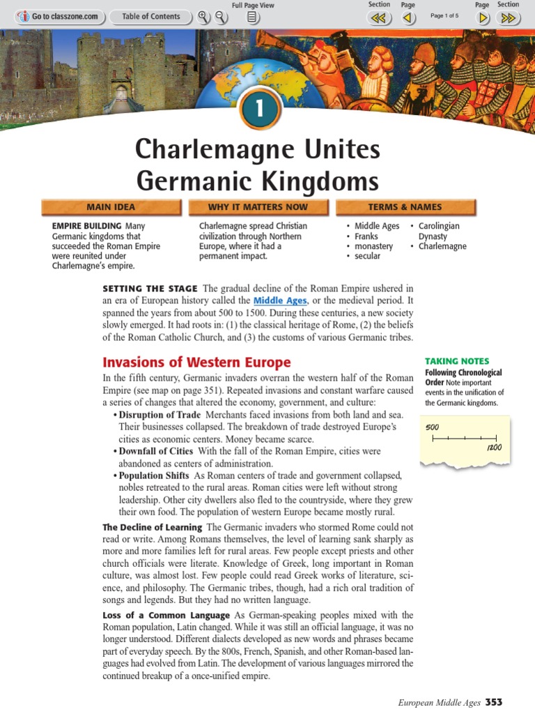 CH 13 Sec 1 - Charlemagne Unites Germanic Kingdoms | PDF | Charlemagne ...