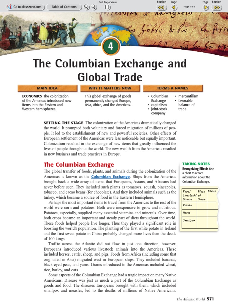 CH 20 Sec 4 - The Columbian Exchange and Global Trade | PDF ...