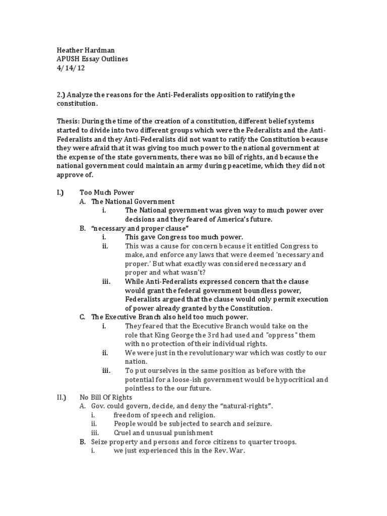 APUSH Outlines | PDF | Necessary And Proper Clause | Federal Government ...