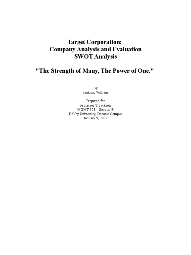 Target Corporation: Company Analysis and Evaluation SWOT Analysis "The ...
