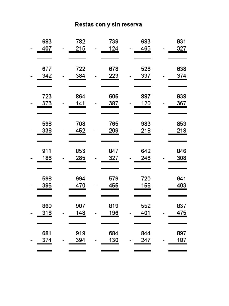 320 Ejercicios de Sumas y Restas Con 3 Digitos