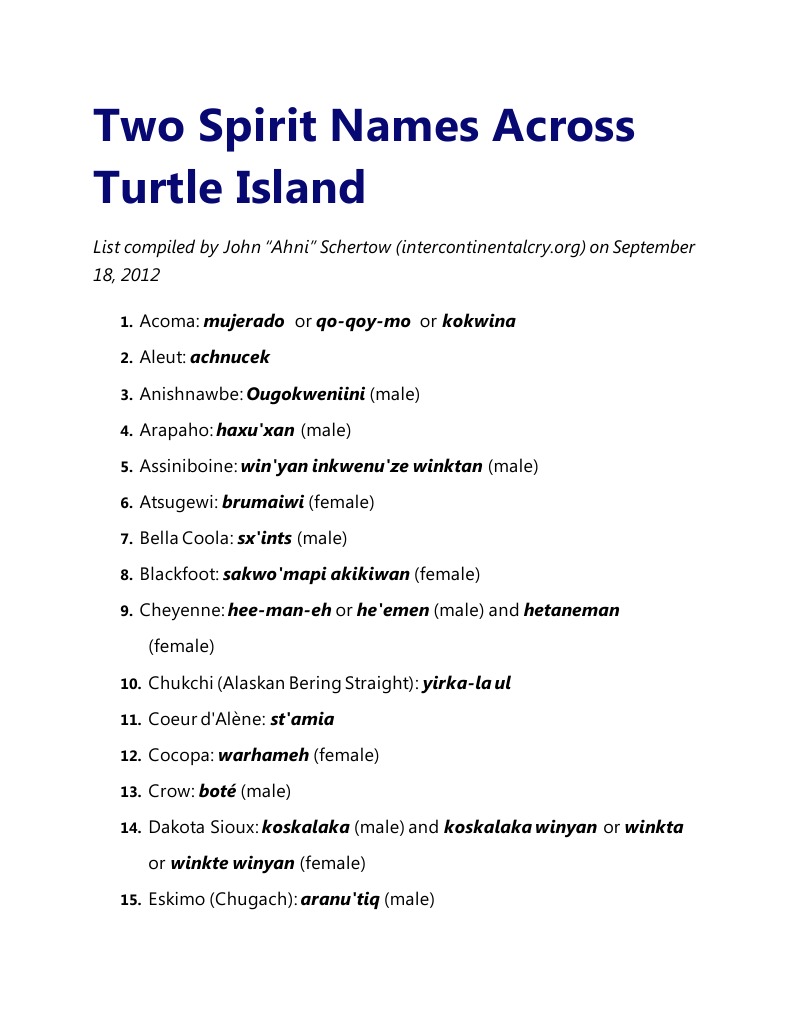 Two Spirit Names Across Turtle Island | PDF | Wyoming | Montana