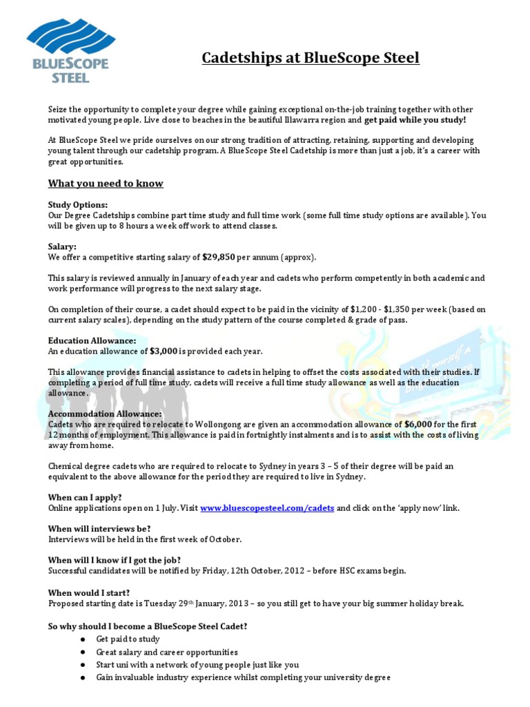 Cadetships at Bluescope Steel: What You Need To Know | PDF | Materials ...