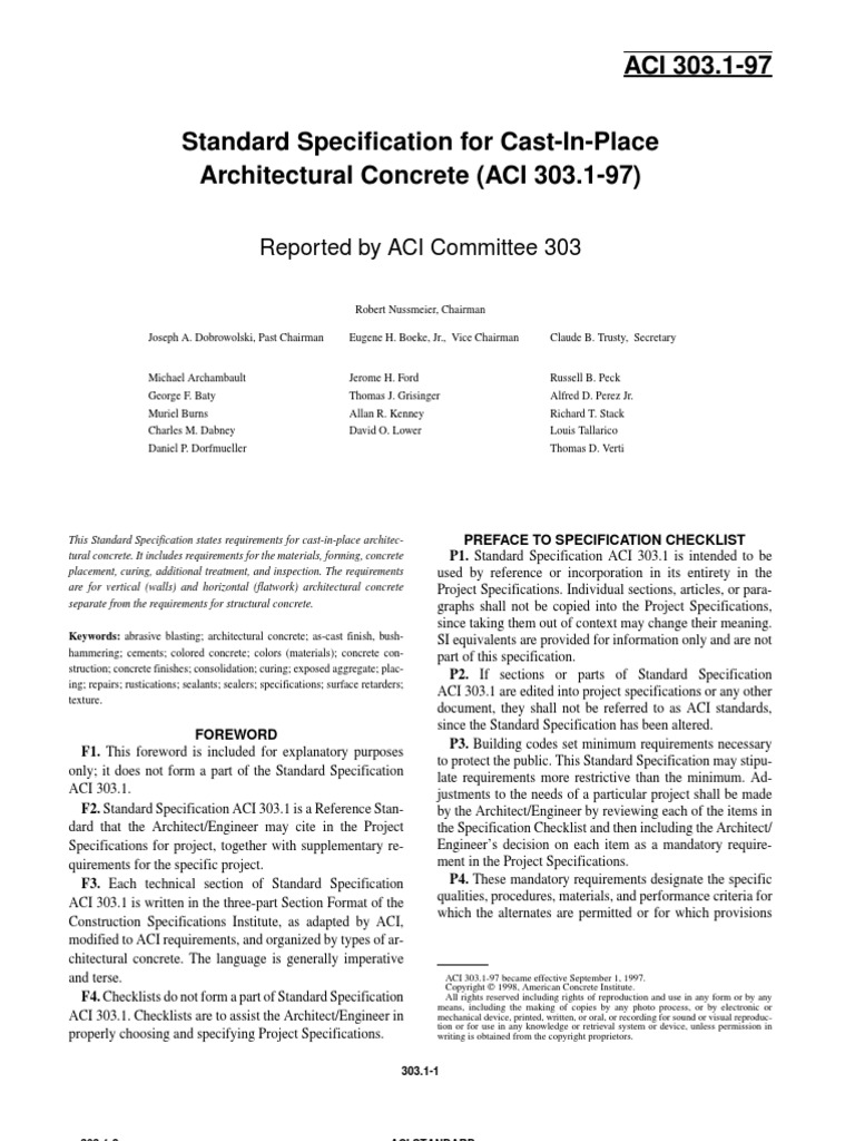ACI 303.1-97 Standard Specification For Cast-In-Place Architectural ...