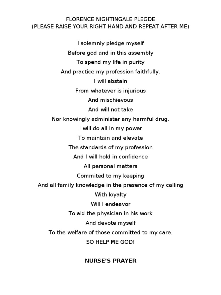 Florence Nightingale Pledge and Prayer | PDF