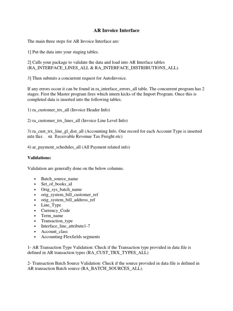 AR Invoice Interface | PDF | Invoice | Software