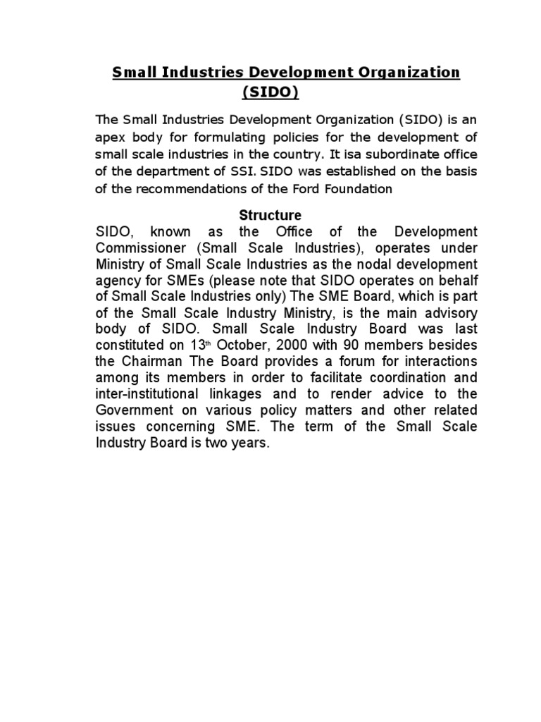 SIDO: Overview and Establishment | PDF | Margin (Finance) | Loans