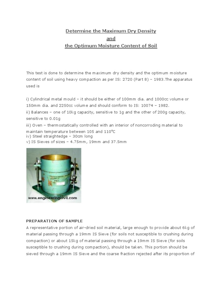 Determine The Maximum Dry Density | PDF | Soil | Density