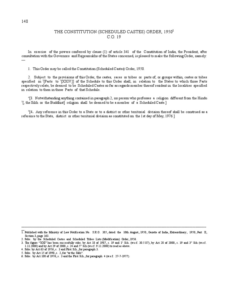 Scheduled Castes Order, 1950 Details | PDF