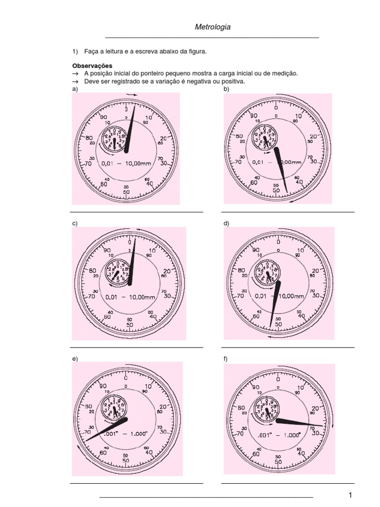 Exercícios Relógio Comparador | PDF