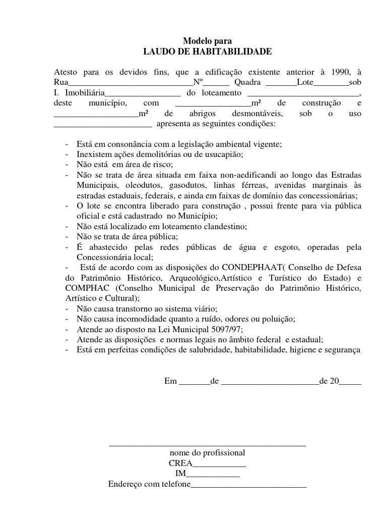 Modelo Laudo de Habitabilidade | PDF