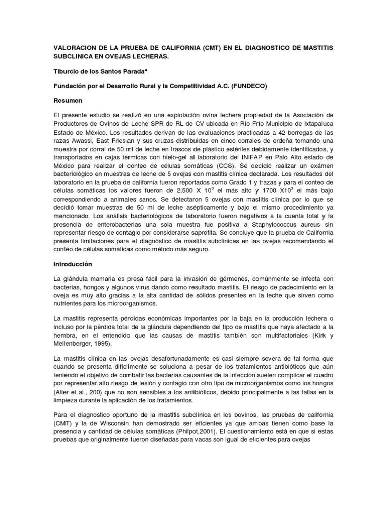 Valoración de La Prueba de Mastitis CMT en Ovejas Lecheras | PDF | Oveja | Leche