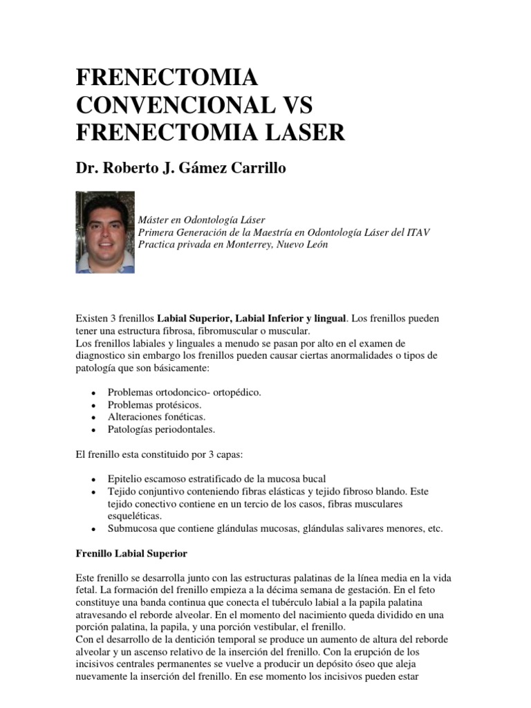 Frenectomía: Comparativa Laser vs Convencional | PDF | Cirugía | Labio