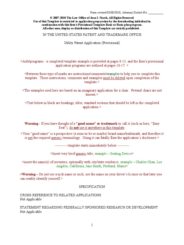 Provisional Template | PDF | Provisional Application | Patent Application