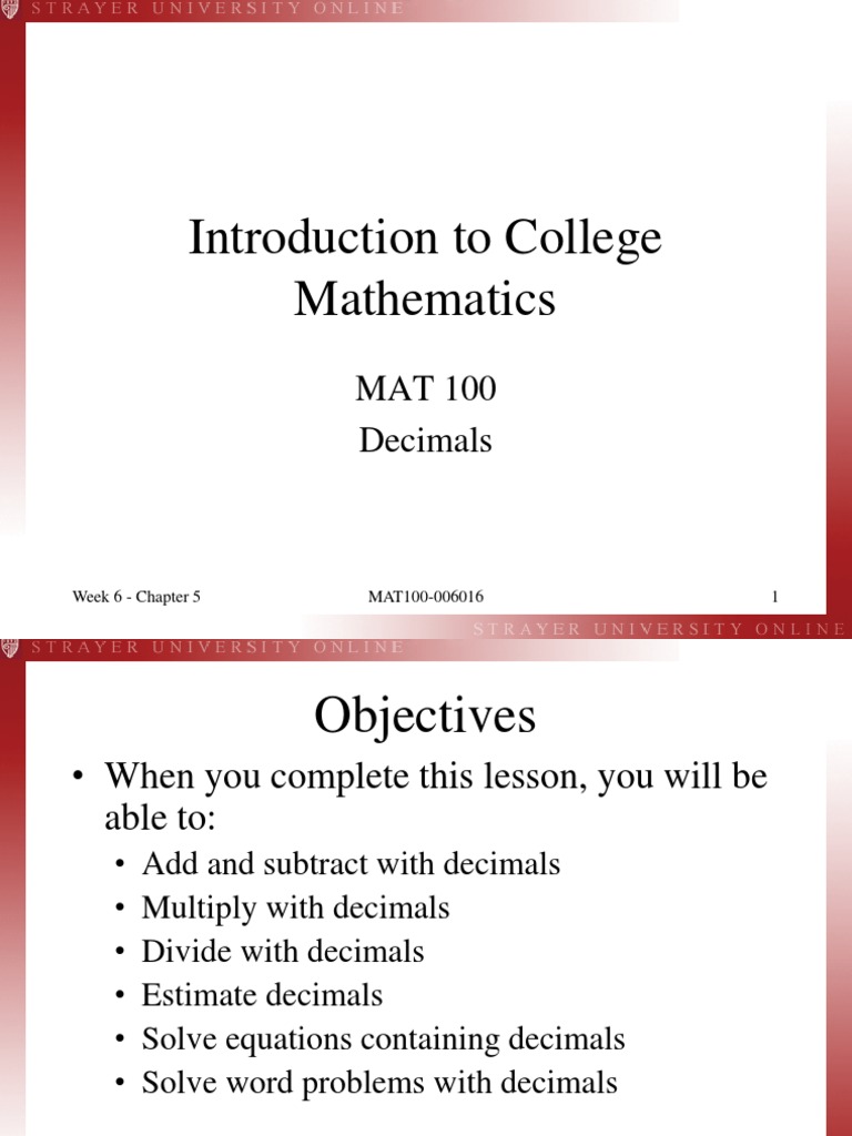 Introduction To College Mathematics: MAT 100 Decimals | PDF | Decimal ...