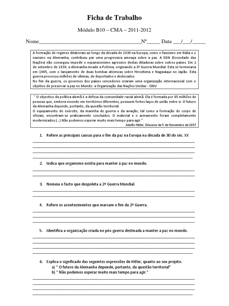 Ficha de Trabalho Modulo B10 | PDF
