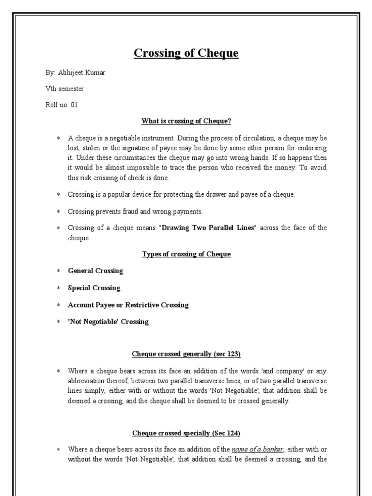 Crossing of Cheque | Business Documents | Cheque