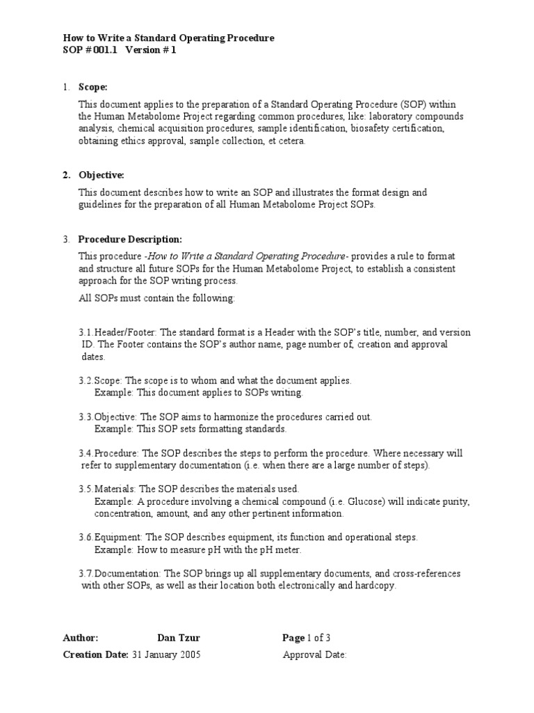 How To Write A Standard Operating Procedure V 1 | PDF | Chemical ...
