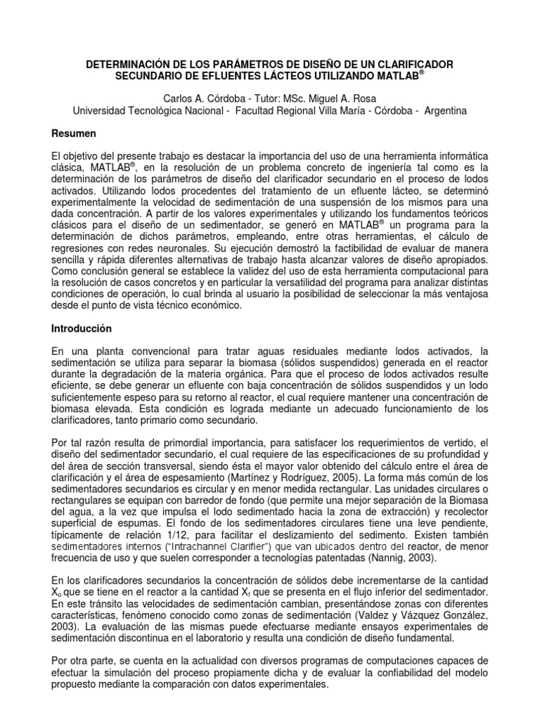 Ecuacion de Vesilind | PDF | Red neuronal artificial | Diseño