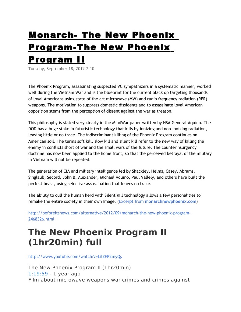 Monarch - The New Phoenix Program-The New Phoenix Program II | PDF ...