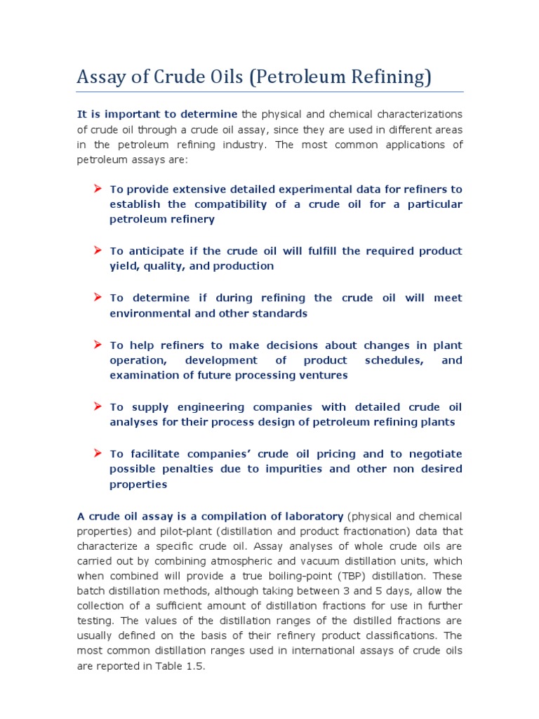 Assay of Crude Oils | PDF | Oil Refinery | Fuel Oil