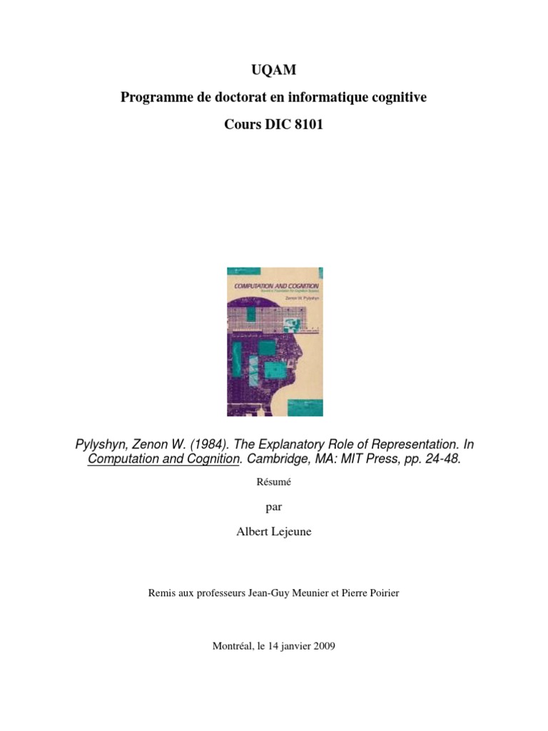 Pylyshyn Explanatory Roles Résumé Par Albert Lejeune A2008 | PDF ...