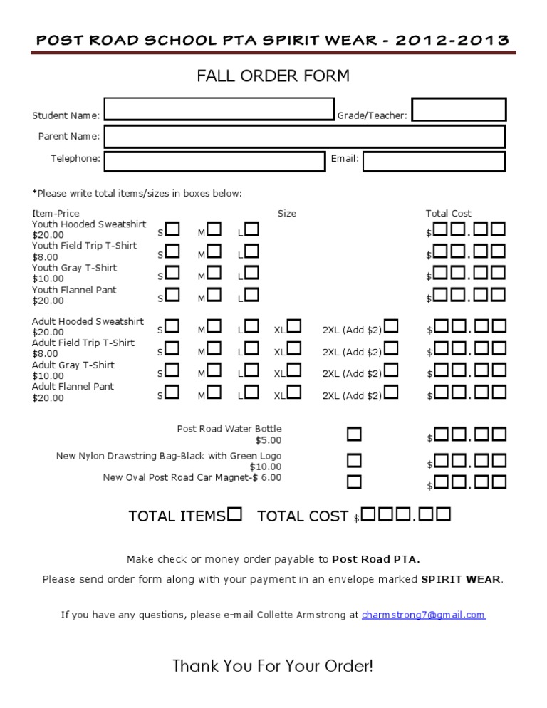 Post Road School PTA Spirit Wear Order | PDF
