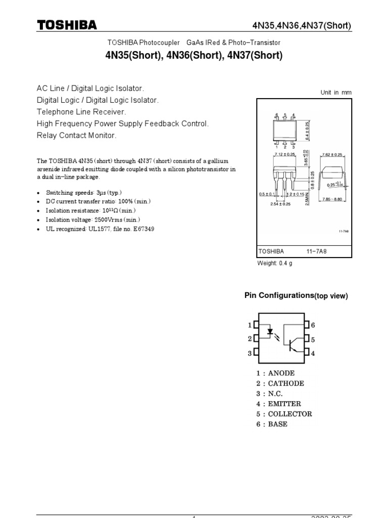 Optoacoplador 4n35 | PDF | Gallium Arsenide | Reliability Engineering