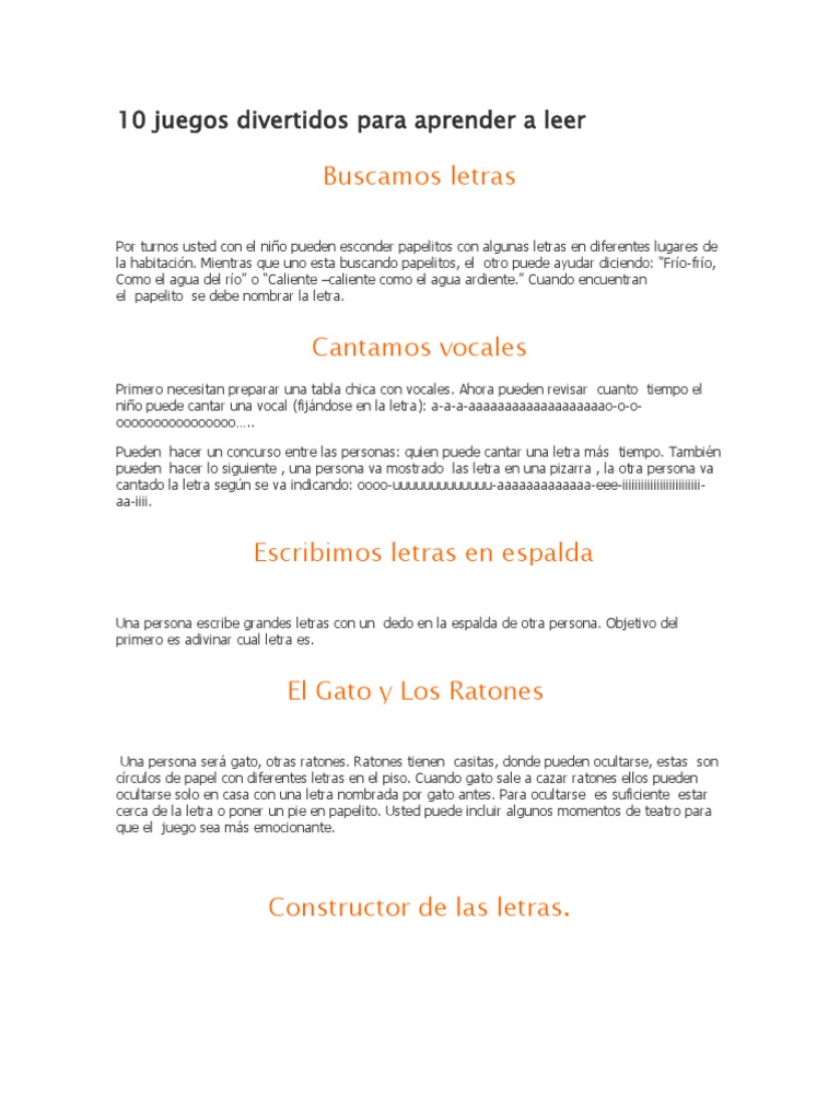 10 Juegos Divertidos para Aprender A Leer | PDF | Acuario | Sabor