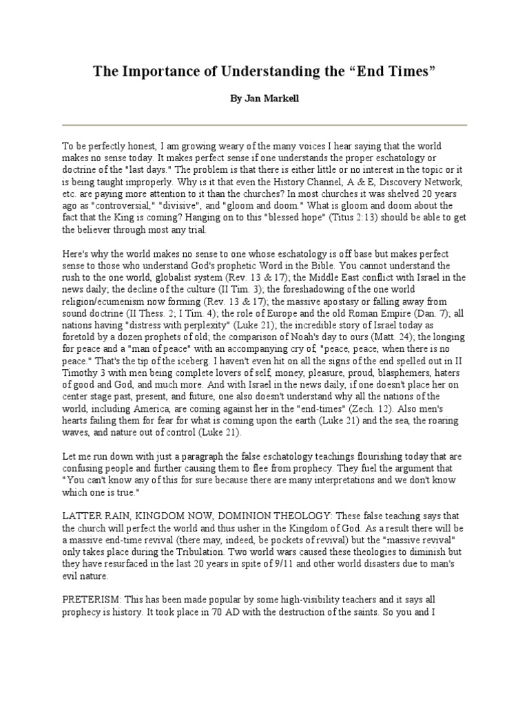 The Importance of Understanding The "End Times" | PDF | End Time ...