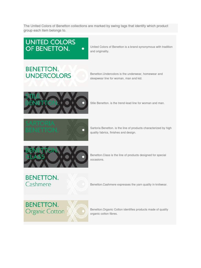 The United Colors of Benetton Collections Are Marked by Swing Tags That ...