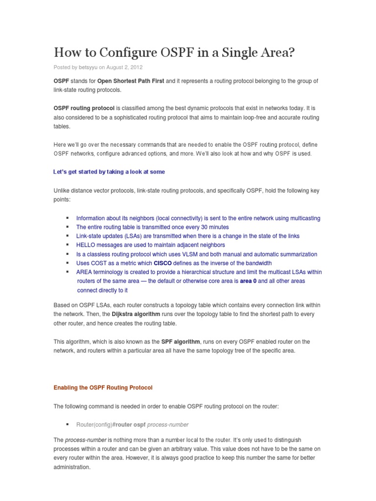 How To Configure OSPF in A Single Area | PDF | Routing | Network ...