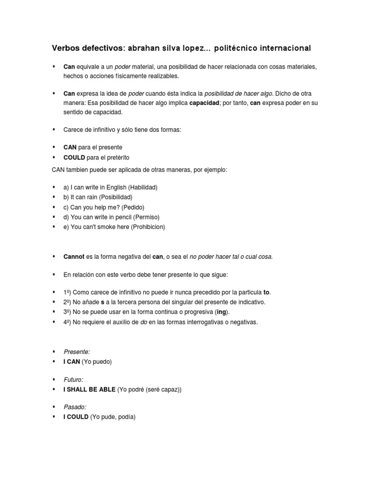 Verbos Defectivos | PDF | Verbo | Ciencia cognitiva