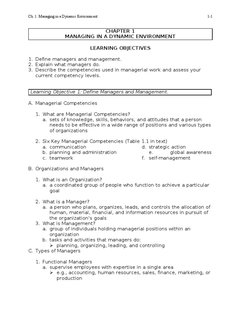 Managing in A Dynamic Environment Learning Objectives: Learning ...