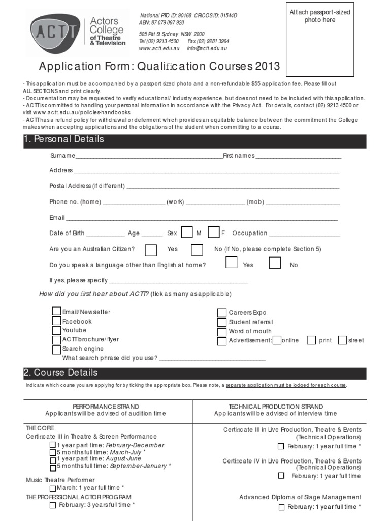 ACTT Qualification Courses Application Form | PDF | Travel Visa | Business