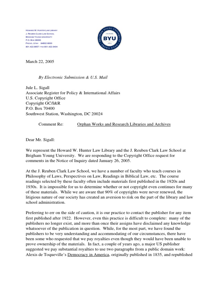 US Copyright Office: OW0548-BYU | PDF | Copyright Law | Law
