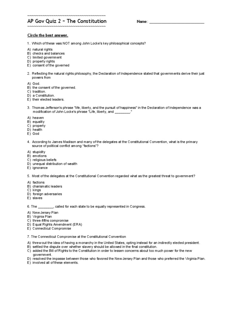 Gov Quiz 2 | PDF | James Madison | Constitutional Convention (United ...