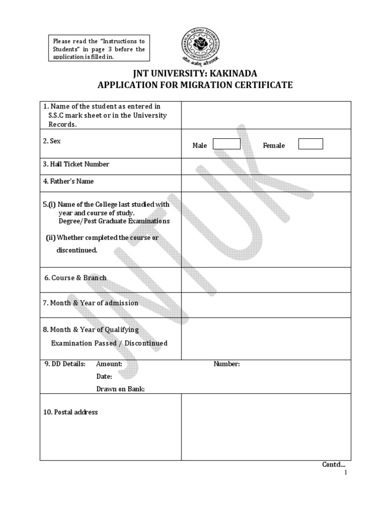 Migration Certificate Application Academic Certificate University
