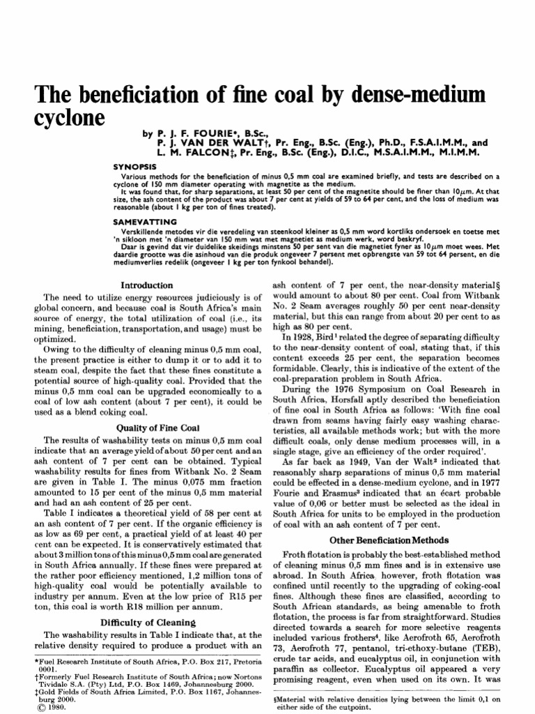 Beneficiation of Fine Coal by Dense Media Cyclone | PDF | Coal | Percentage