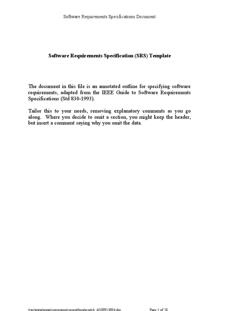 Software Requirement Specification Document / Template / Example | PDF ...