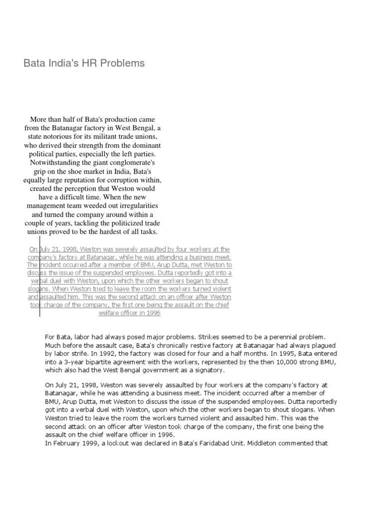 Bata India Case Study | PDF | Lockout (Industry) | Trade Union