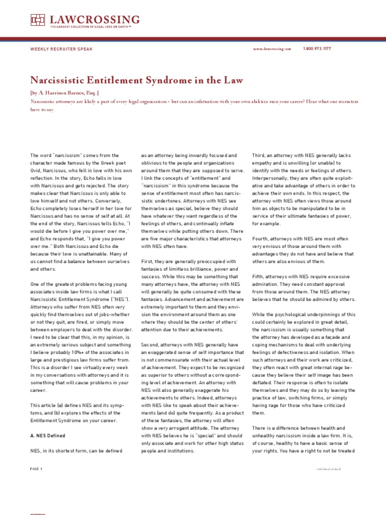 Narcissistic Entitlement Syndrome in The Law | PDF | Narcissism ...