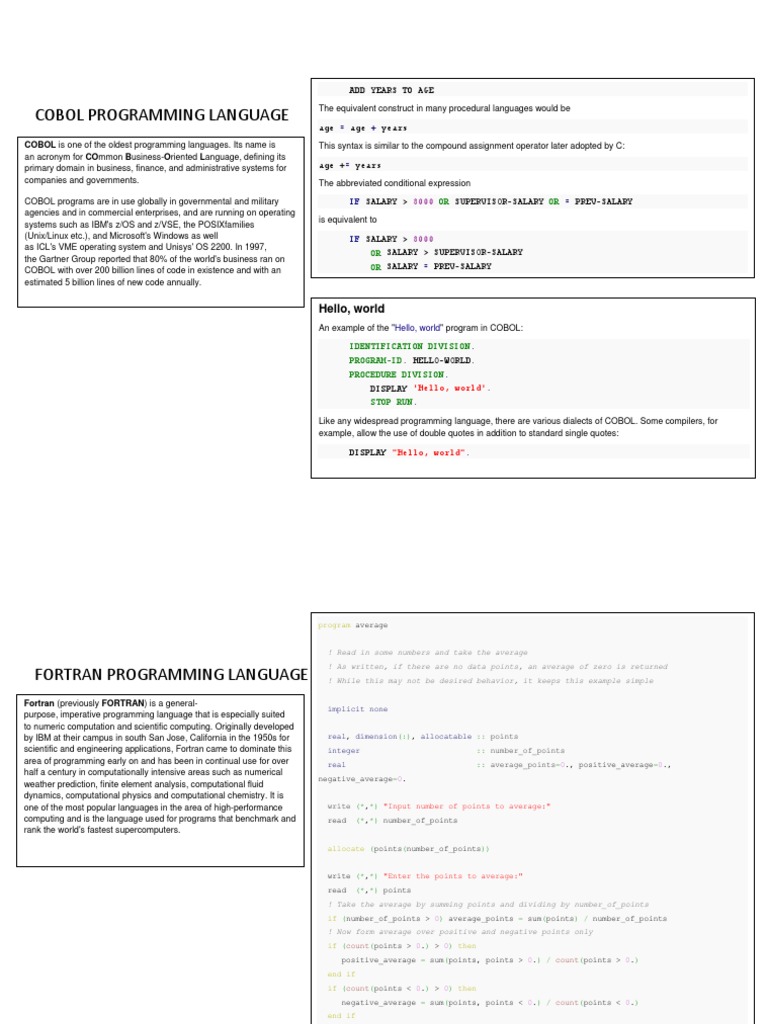 Cobol Programming Language: Hello, World | PDF | Basic | C (Programming Language)
