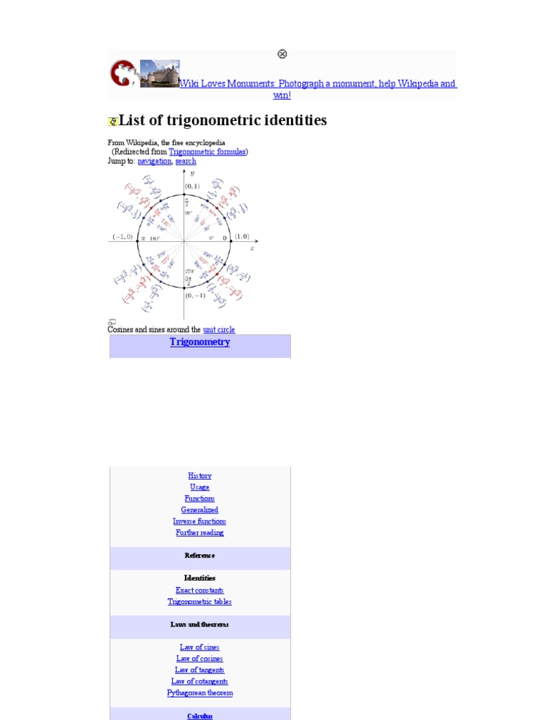 List of Trigonometric Identities: Wiki Loves Monuments: Photograph A ...