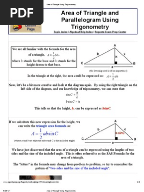 Area Of A Triangle Using Sine Worksheet Pdf Sine And Cosine Rule