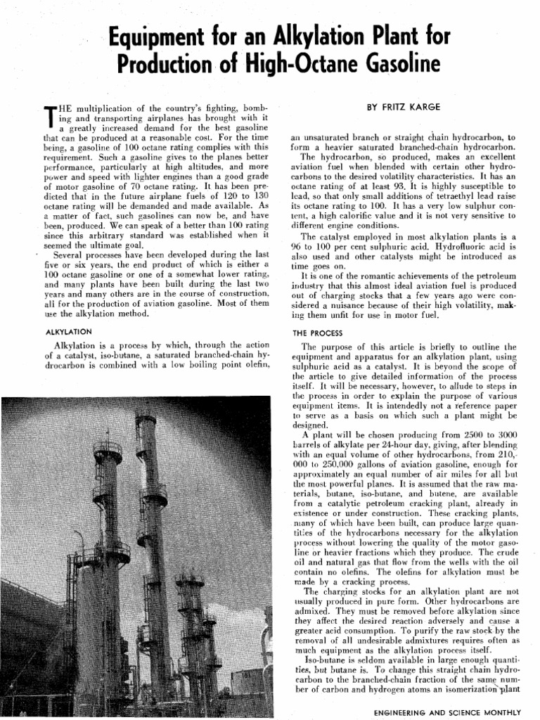 Equipment For Production of An Alkylation Plant For Igh-Octane Gasoline ...